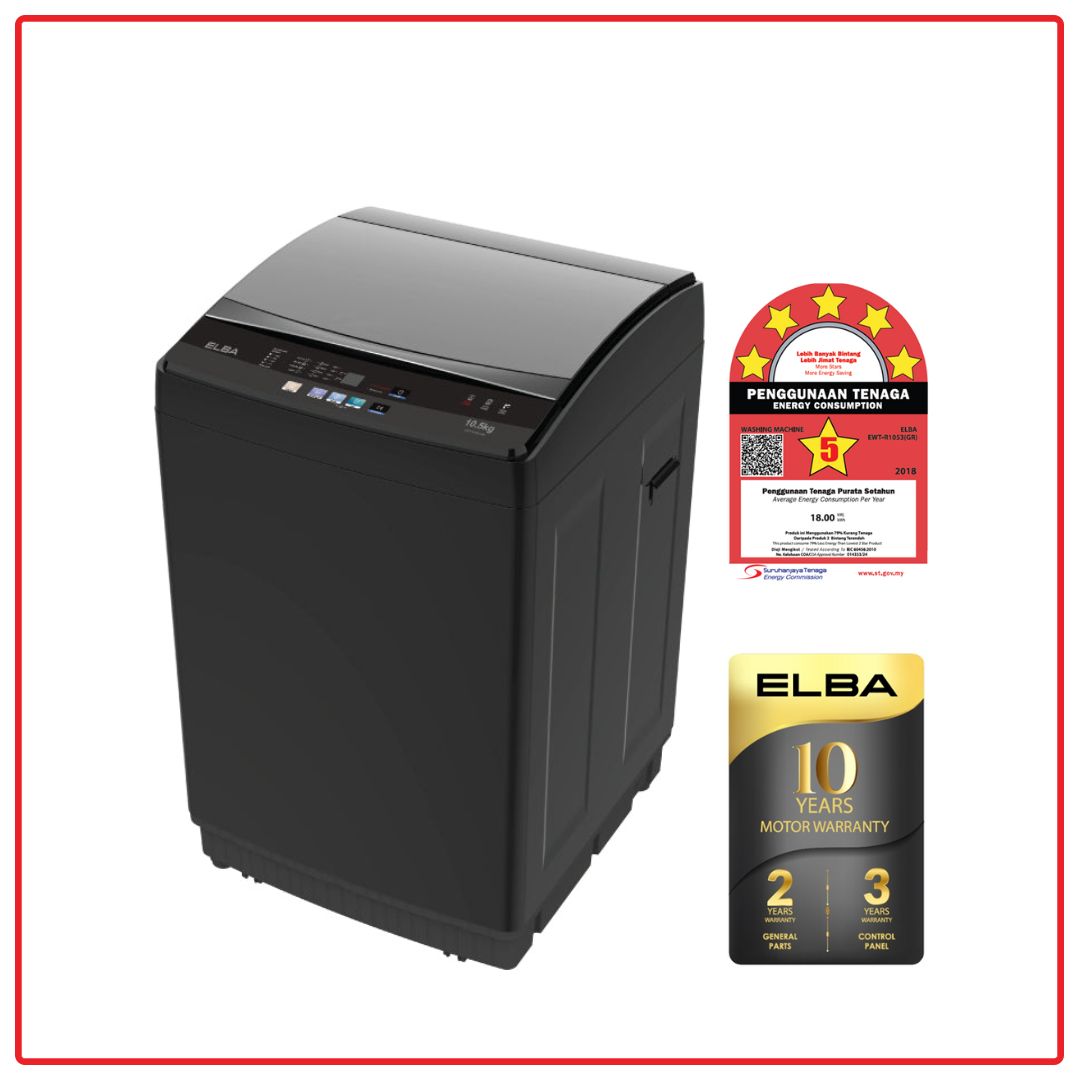 Elba EWT-R1053(GR) 10.5kg Top Loading Fully Automatic Washing Machine ...