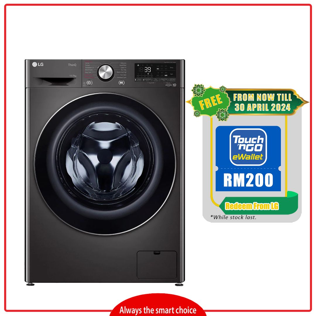 LG FV1413H2BA 13/8kg Front Load Washer with AI Direct Drive™& Steam+ ...