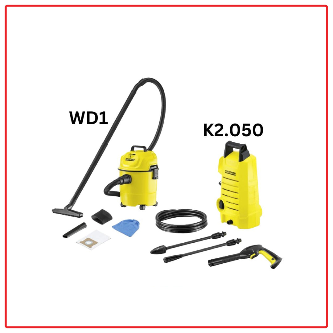 Karcher Combo Set WD1 Vacuum Cleaner c/w K2.050 Higher Pressure Washer ...